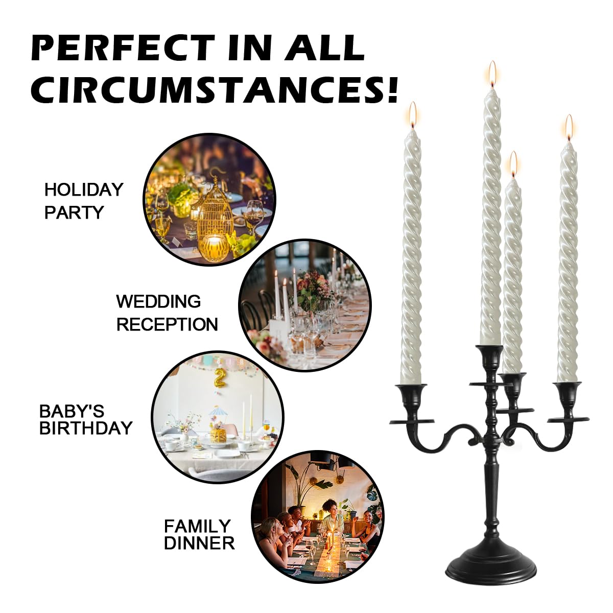 10" White Spiral Taper Candles, Unscented Dripless Candlesticks for Christmas, Dinner, Home Décor, Wedding Receptions, Memorial Services and Celebrations - Set of 4