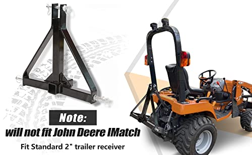 3 Point 2" Receiver Trailer Hitch Category 1 Tractor Tow Drawbar Adapter for BX Kubota, John Deere, LM25H WLM Tractor, NorTrac, Kioti, Yanmar, Cat