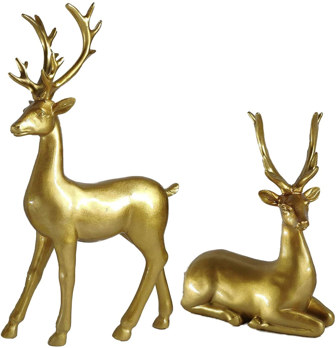 1 Pair Resin Deer Statue Reindeer Figurine Deer Ornaments Elk Statue Reindeer Sculpture Deer Figurine Statue Props for Xmas Home Office Decor - Golden