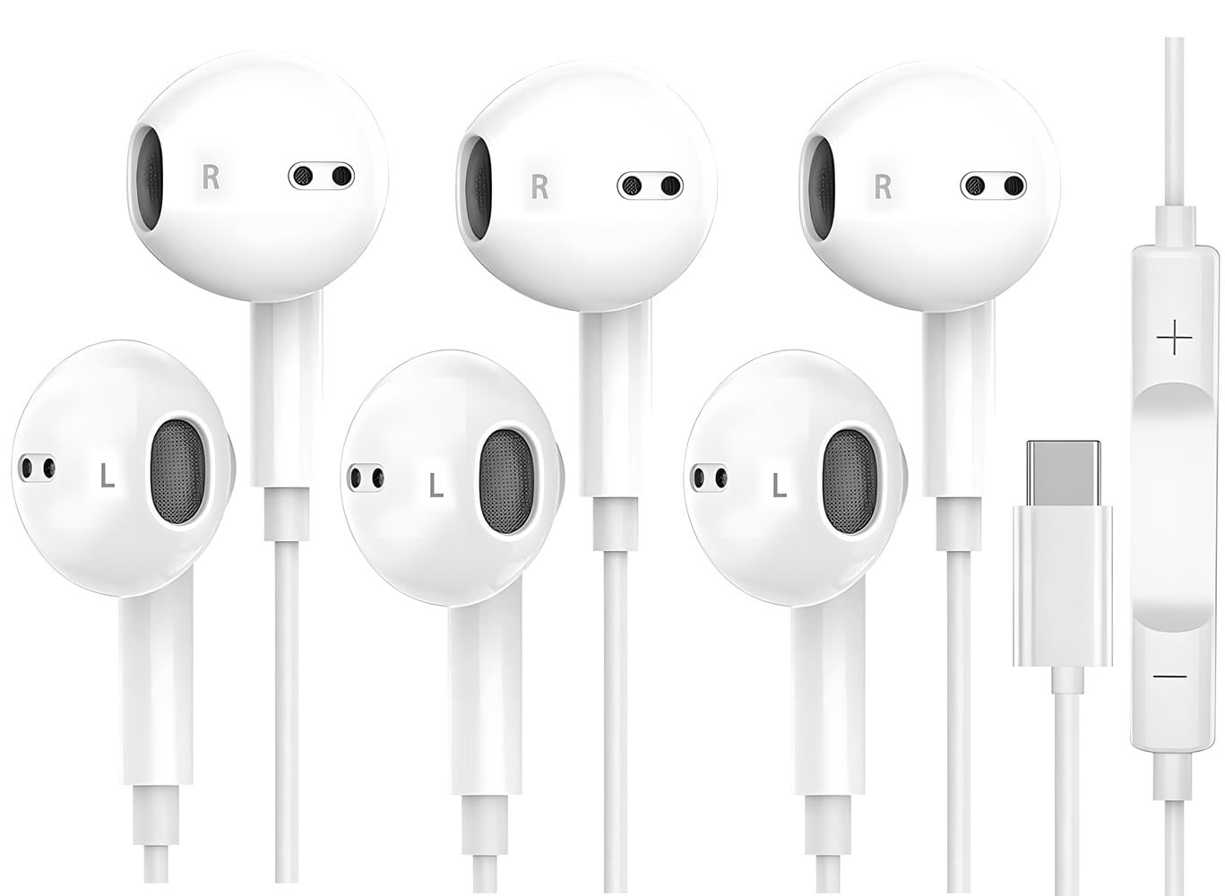 3 Pack USB C Headphones,Type C earbuds for iPhone 15 Pro Max/15 Pro/15,Compatible with Galaxy S23/S22/S21/S20, USB C jack devices,In-ear headphone Controls with Microphone and Remote Noise Canceling
