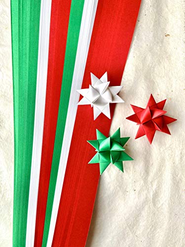 1" Red, Green, White Holiday~ Paper Strips for German, Froebel, Moravian Stars & Weaving
