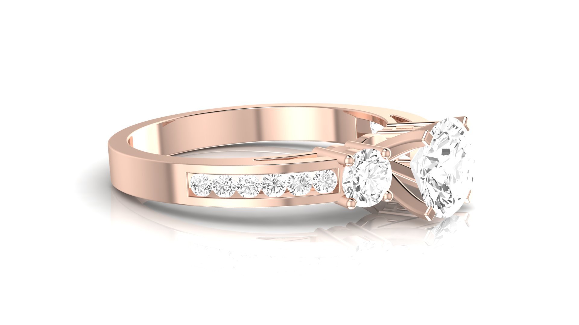 1.1 Carat GIA Certified Heart Cut 14K Rose Gold Channel Set 3 Three Stone Diamond Engagement Ring (I-J Color VS1-VS2 Clarity)
