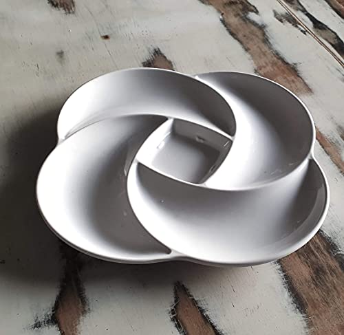 1 Ecology Reusable Non Disposable White Veggie Tray for Partys. 13 in, Unbreakable Melamine Not Plastic. Appetizer Sectioned Platter. Vegetables and Fruits. Chip and Dip Serving Dish for entertaining.