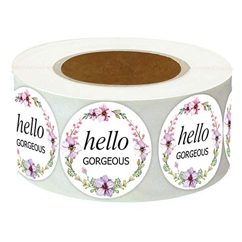 1.5 inch Flower Hello Gorgeous Stickers Labels for Small Business Birthday Party,Gift Bags 500 pcs Per Roll