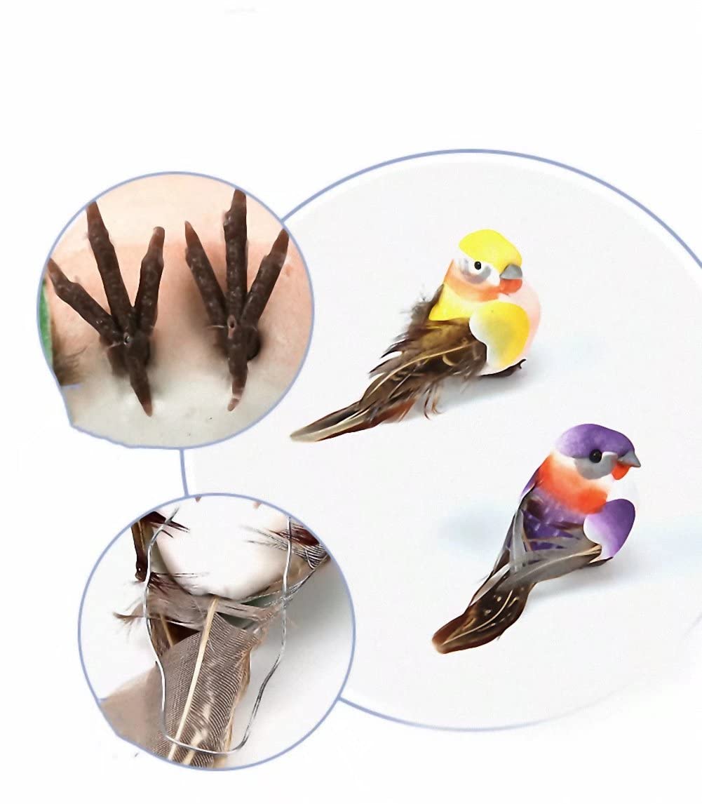 12Pcs Artificial Feather Birds Simulation Foam Birds with Claw Birds Ornaments DIY Craft for Home Garden Wedding Decoration Party Supplies