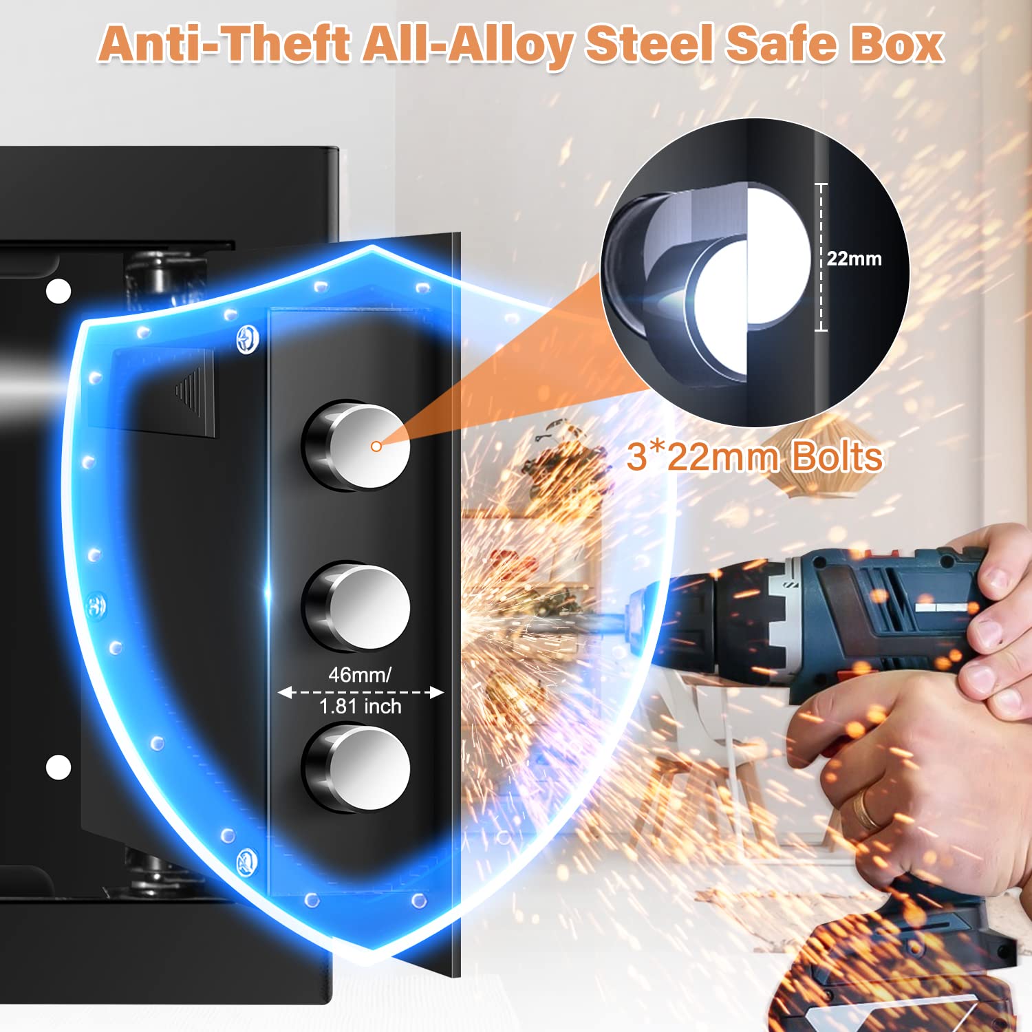 1.8 Cubic Fireproof Safe for Home Use, Digital Home Safe Fireproof Waterproof with Fireproof Document Bag & Removable Shelf, Fire Safe Box Fireproof Waterproof for Money Firearm Medicine A4 Document