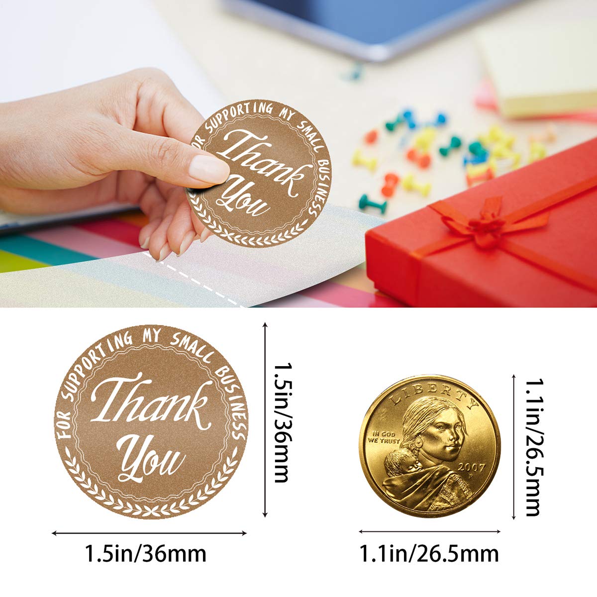 1.5 inch Round Kraft Stickers Thank You for Supporting My Small Business Labels, Custom Sticker for Bakeries, Crafters & Small Business Owners (500 Labels/roll)