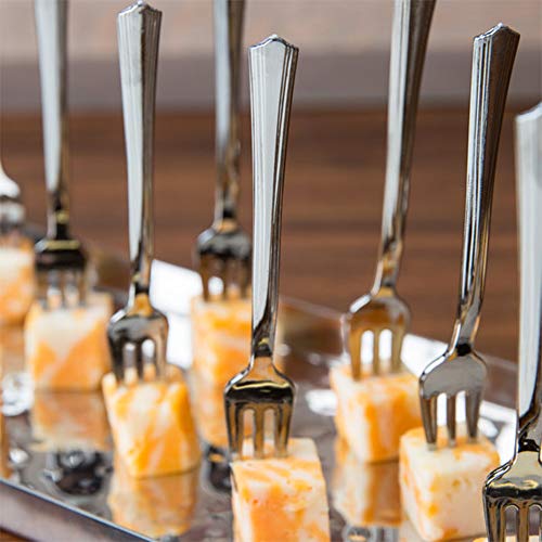 200 Mini Plastic Tasting Forks for Appetizer - 4.2β Inches Reflection Stainless Steel Finished Silver Perfect Desserts Cocktail Cake Fruit Wedding Party Petite Premium Three Prong Disposable Fork