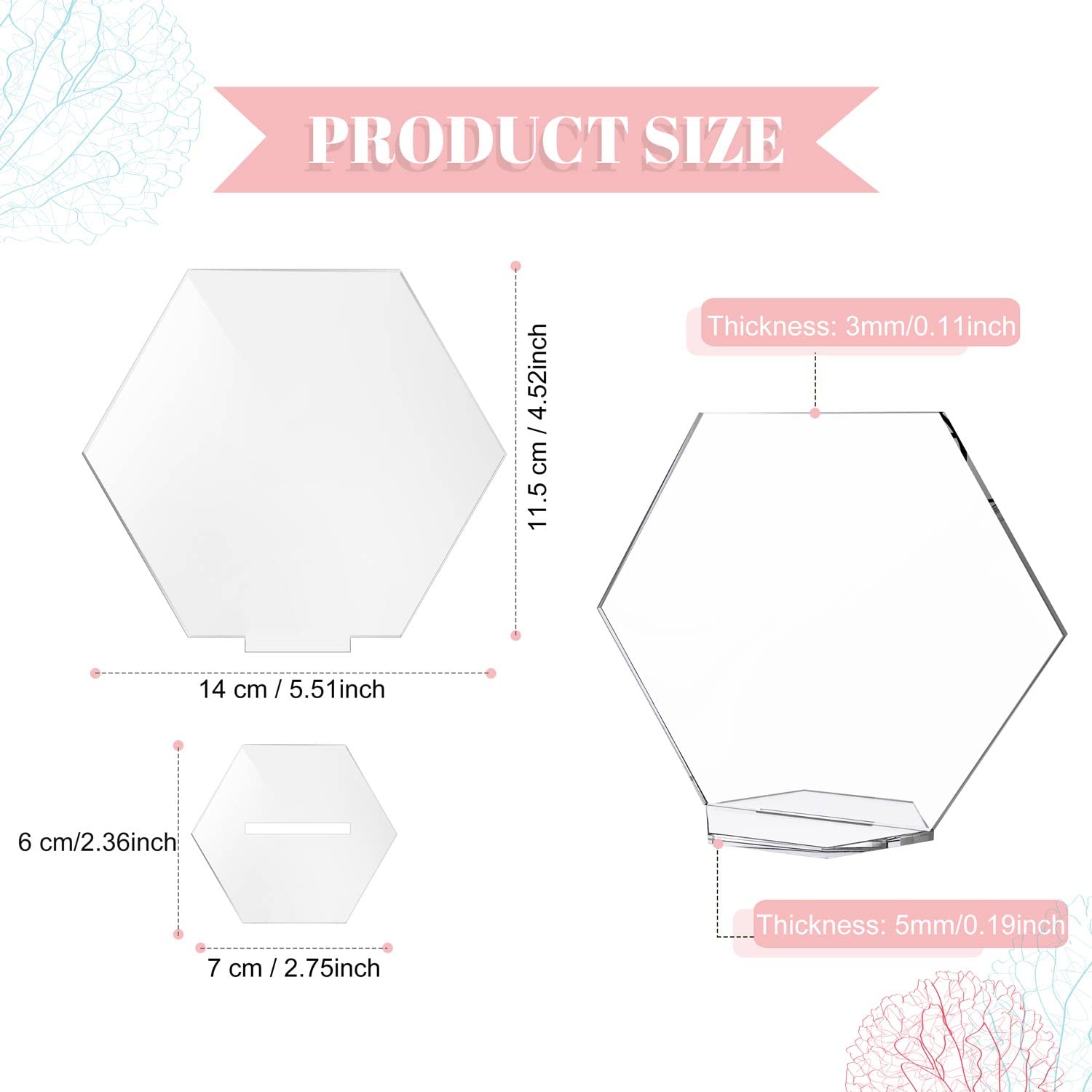 10 Pack Large Acrylic Hexagon Blank Table Stand, DIY Geometric Clear Plexiglass Number Sign Holder with Gold & Silver Marker Metallic for Modern Wedding Reception, Centerpiece Decoration Event Party
