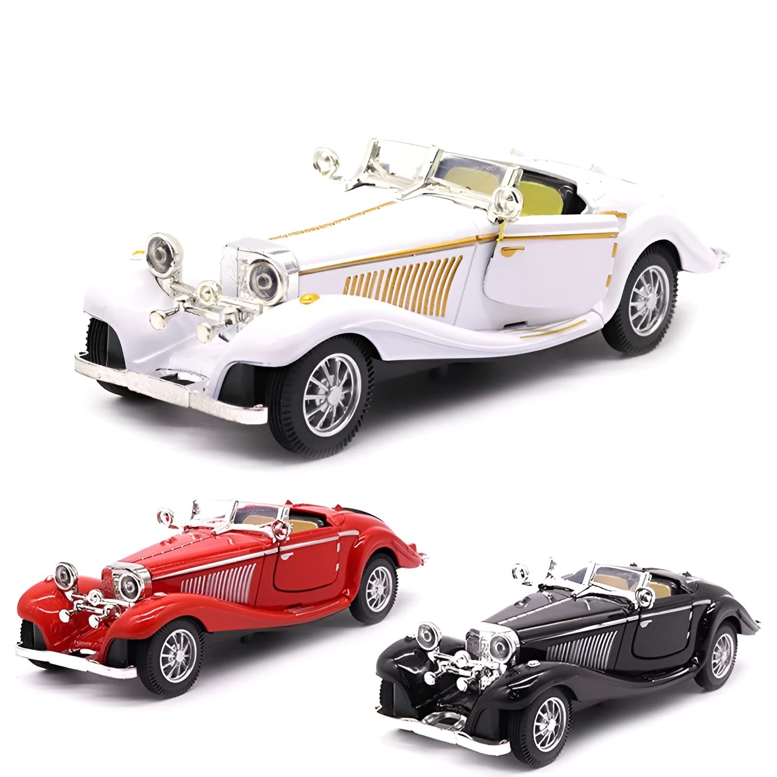 1:28 Scale Pullback Diecast Metal Antique Classic Model Cars Collectible Toy Gifts (White,Length 6.5in/16.8cm)