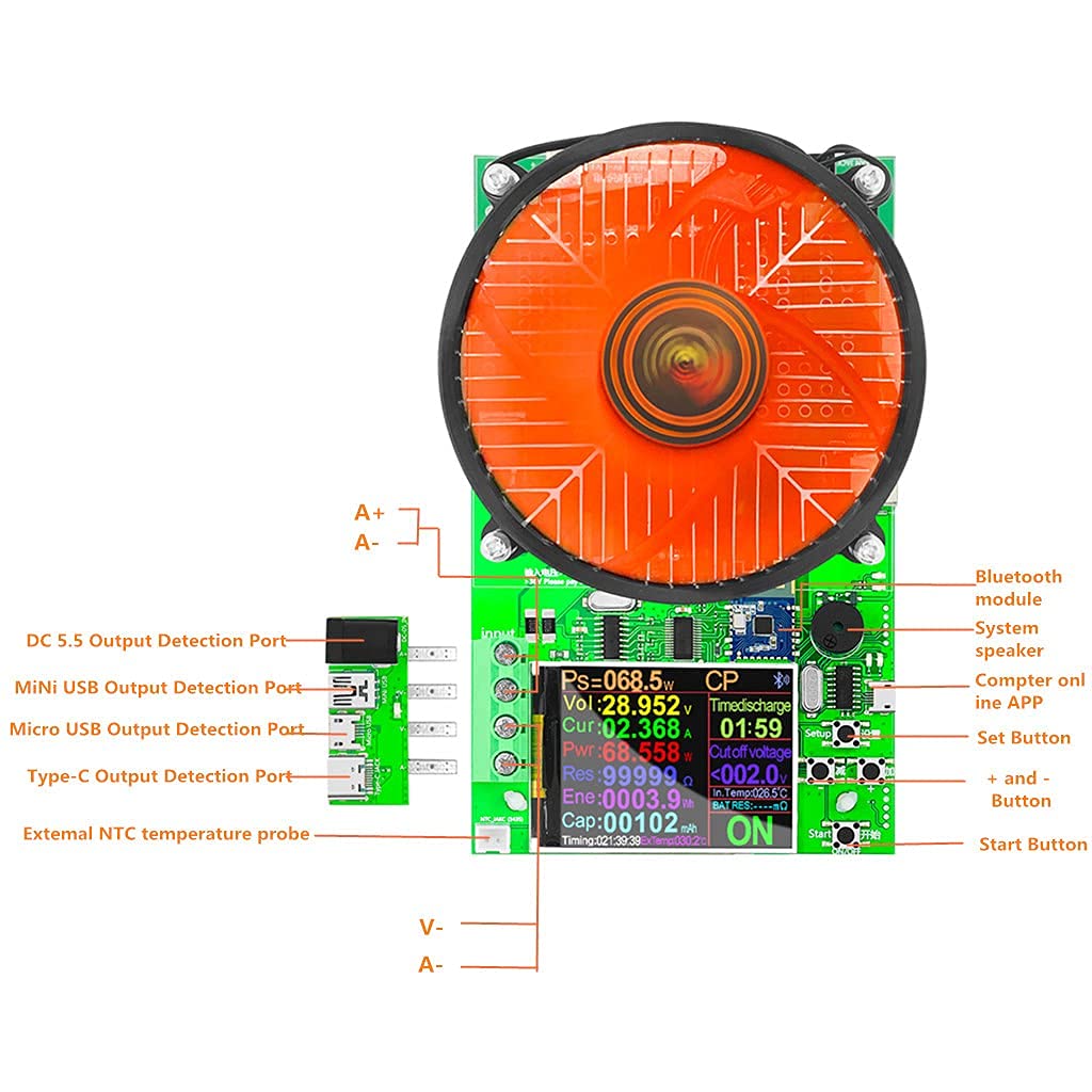 150W 4-Wire Electronic Load Tester 2.4 inch DC Tester APP Electronic Adjustment Constant Load Lithium Battery Capacity Monitor Discharge Charge Power Meter Supply Checker