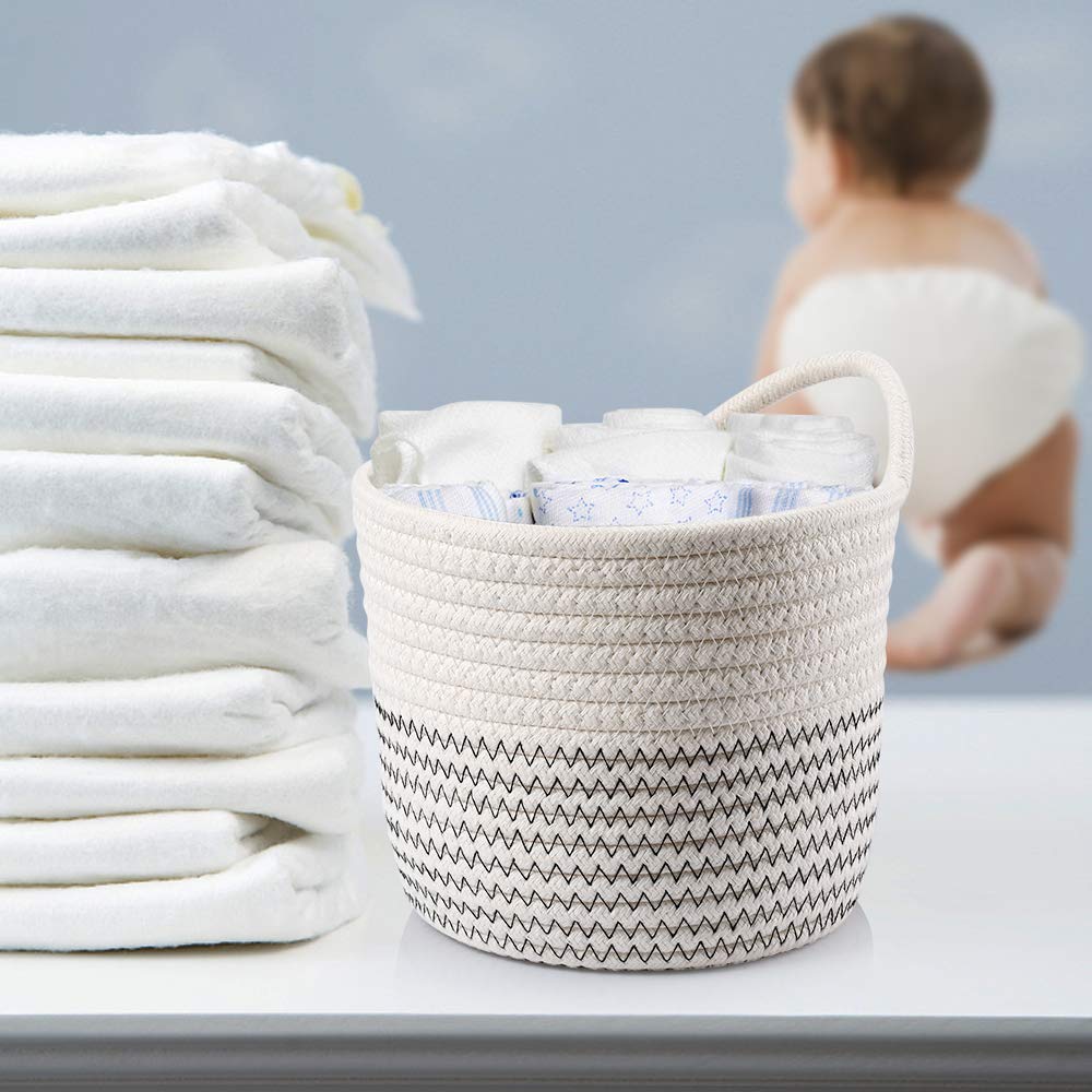 2pack Hanging Basket,100% Natural Cotton,With Free Hooks, Baby Nursery and Home Décor Cotton basket