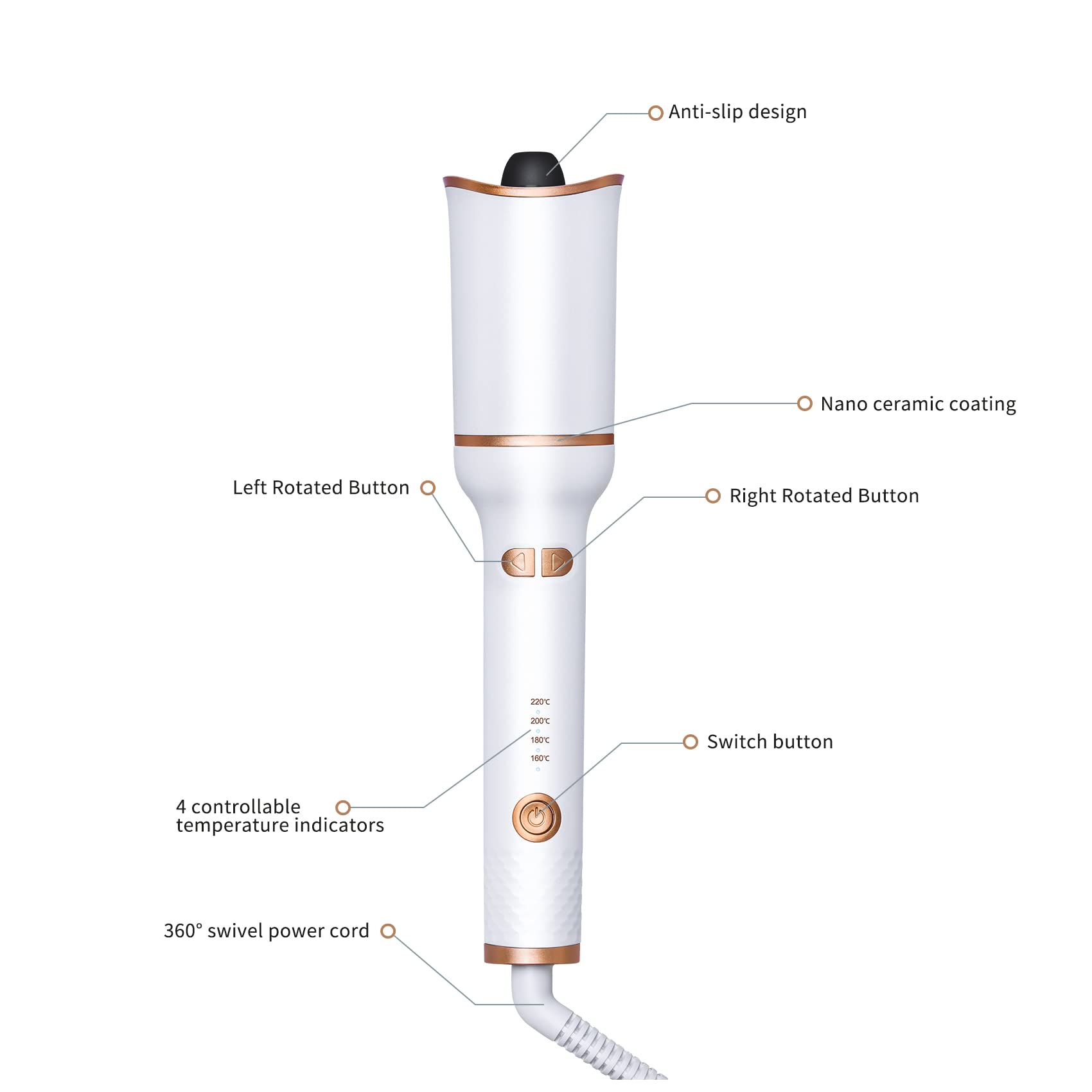 1" Large Rotating Barrel 4 Temperatures up to 428℉ & 3 Timers Professional Auto Hair Curler, Fast Heating PTC Ceramic Automatic Curling Iron Wand, Auto Shut-Off Spin Iron for Hair Styling