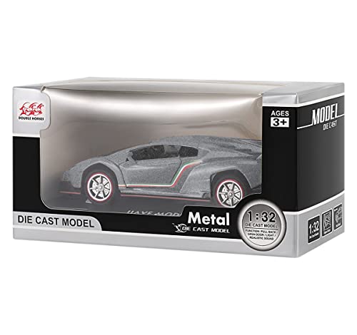 1:32 Veneno Metal Die Cast Toy Car with Lights and Sound Pull Back Car Toy for Boy Age 3 + Year Old (Gray)