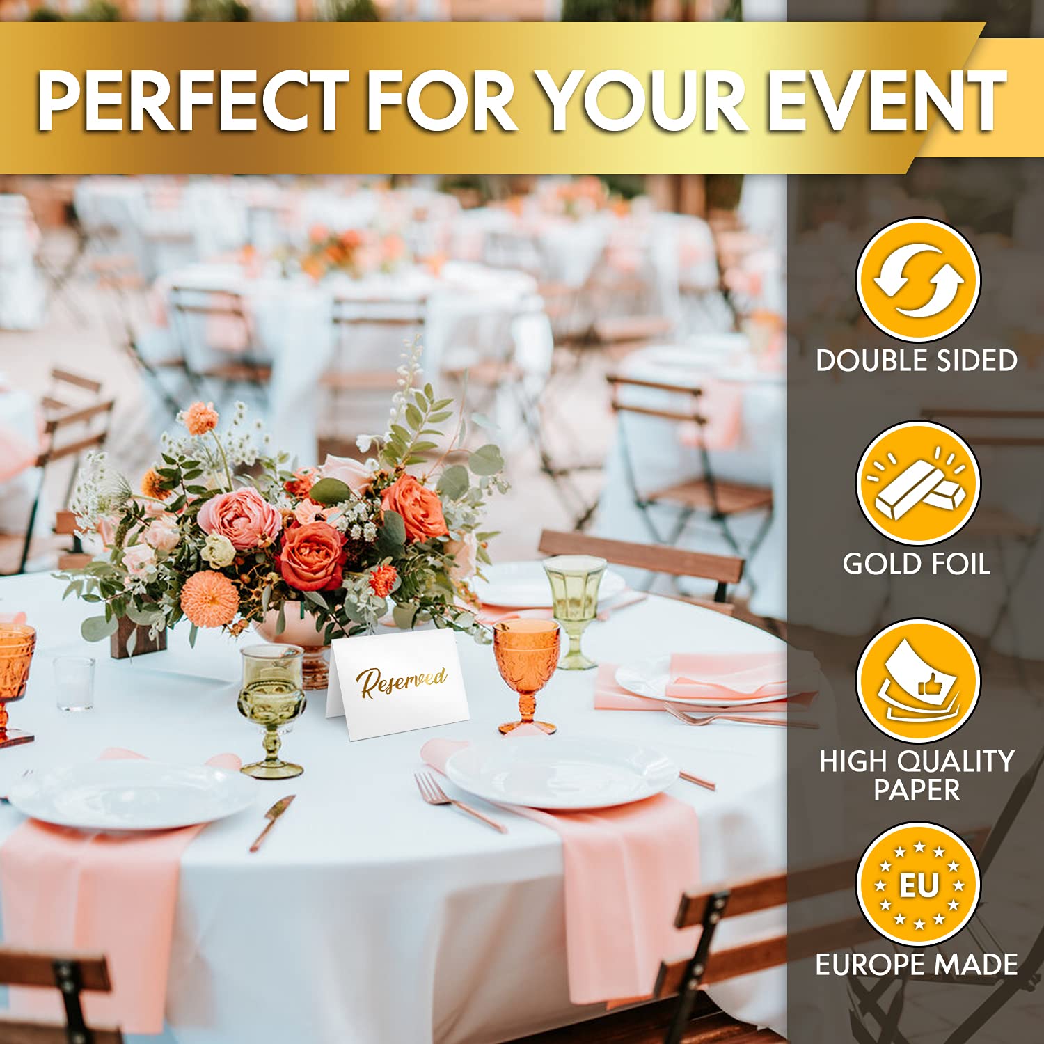 10 Pack Gold Reserved Table Signs & Gold Table Numbers 1-30 for Wedding Reception Party Restaurant - Gold Foil Wedding Table Numbers & Reserved Signs