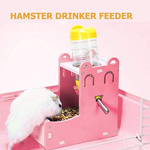 2in1 Hamster Automatic Water Drinker Base Bottle Dispenser Feeder Hanging Small Animals Guinea Pig Squirrel Rabbit Drinking Head Pipe Fountain (Pink)
