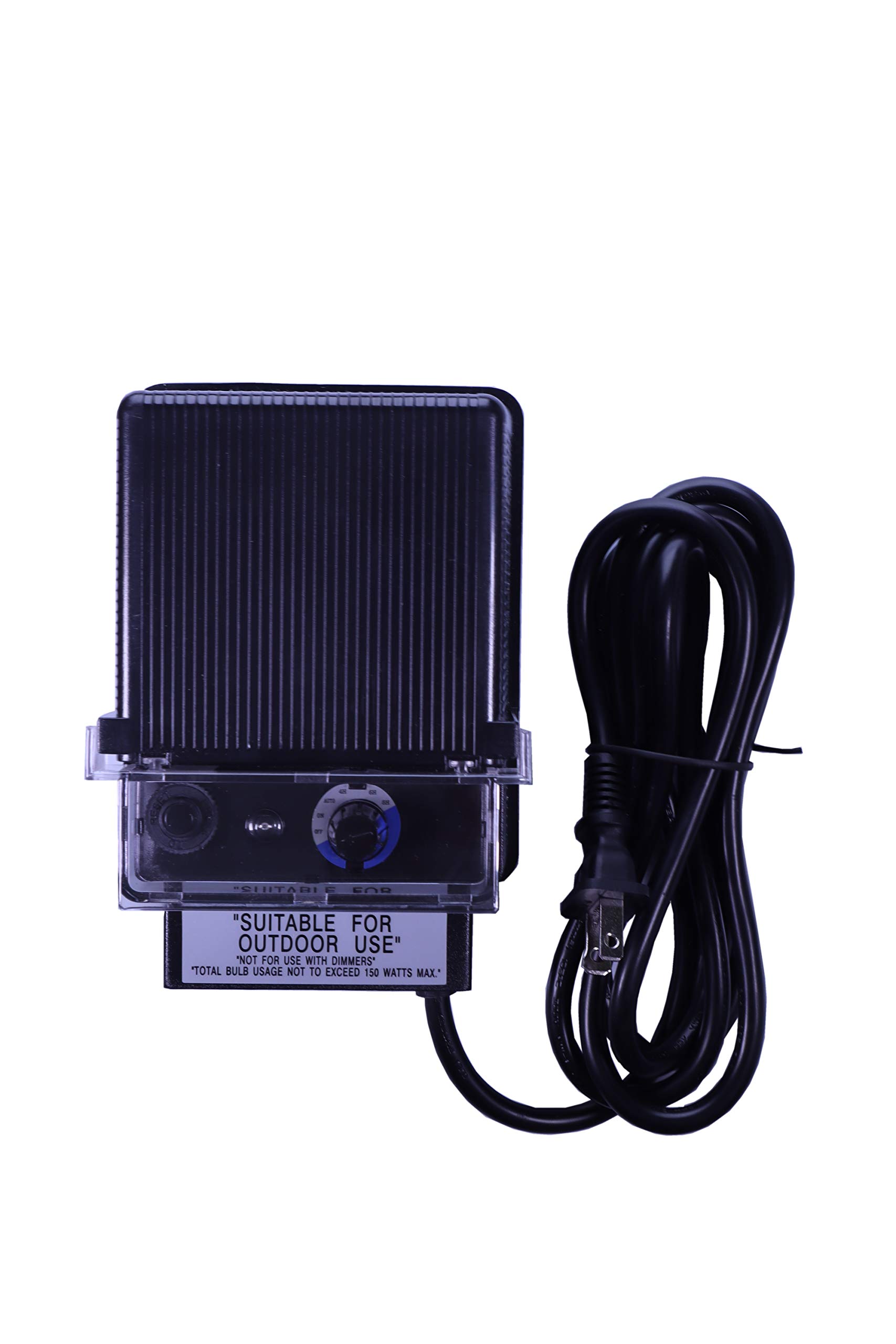 150W Watt AC to 12V Volt LED & Halogen -120V Volt Low Voltage Landscape Lighting Indoor/Outdoor Weatherproof Transformer Electric Power Pack with Photocell Sensor - Black Case