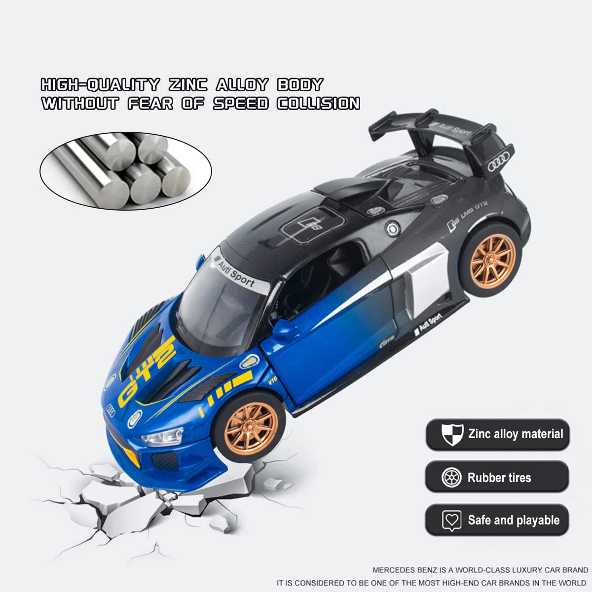 1:24 Diecasting Alloy Toy Car - Pull Back Car Model with Sound and Light, Pull Back Vehicles Toys for 3+ Year Old Boys and Girls (Blue)