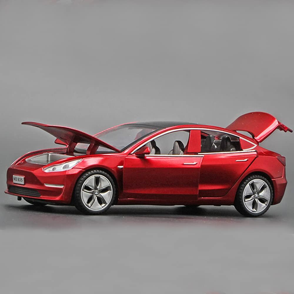 1:32 Scale Model 3 Car Toy Pull Back with Sound and Light, Alloy Diecast Mini Vehicles Toys for Kids Gift or Tesla Car Model Collection Enthusiasts Gift (Brilliant Red)