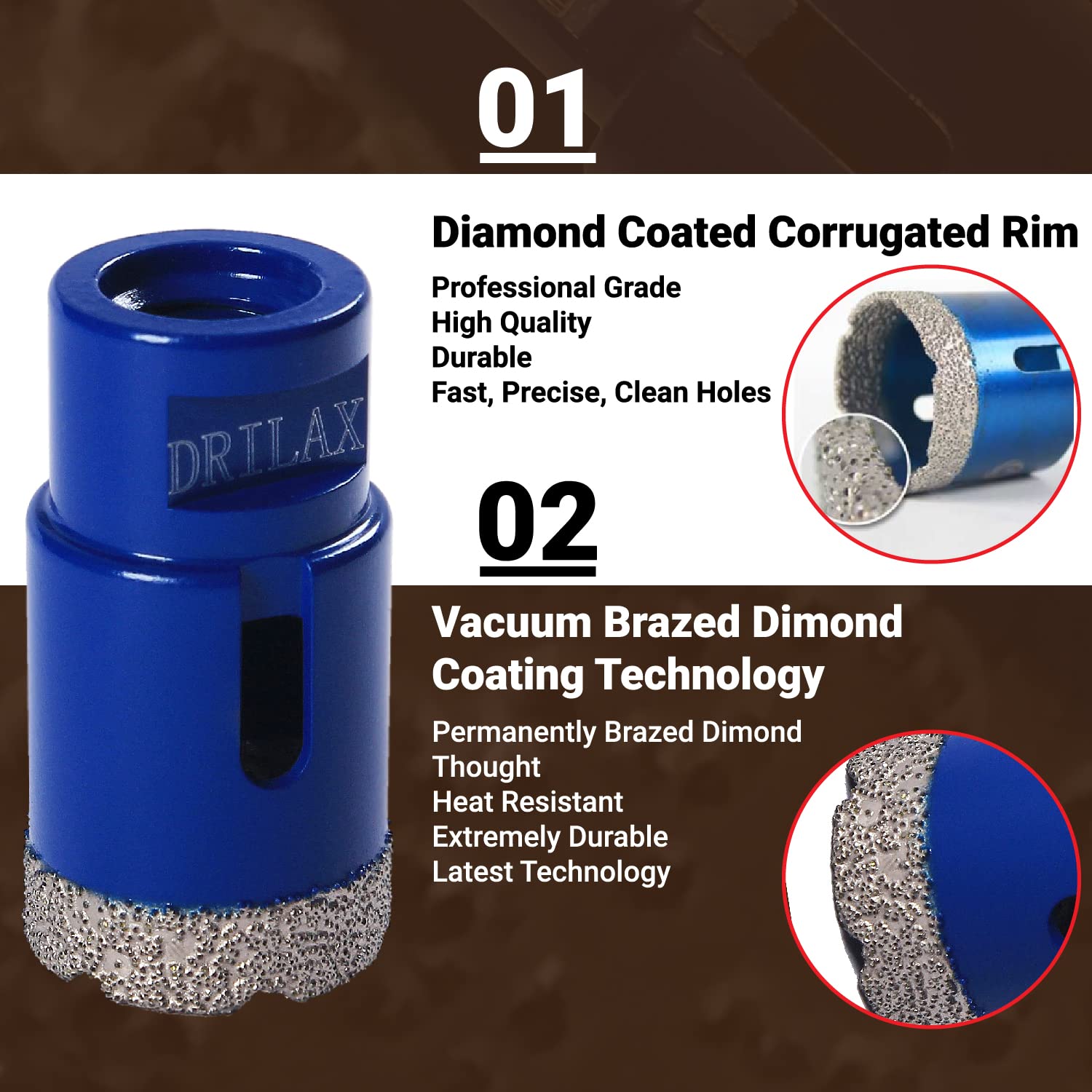 1-3/8 inch Diamond Hole Saw for Angle Grinders Masonry Granite Quartz Porcelain Ceramic Tile Hole Saw Brick 5/8"-11 Threaded Connection Heavy Duty Diamond Core Hole Saw for Concrete Dry
