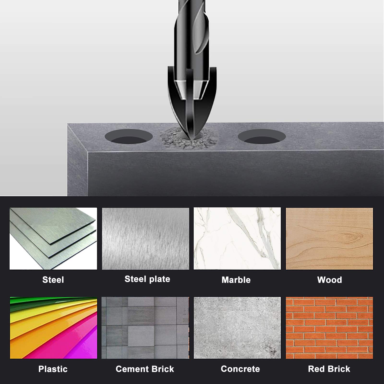 10 Pack 1/4" Concrete Drill Bits, Masonry Drill Bit Set, 6mm Tungsten Carbide Drill Bit Set for Tile/Ceramic/Glass/Mirror/Brick/Plastic/Cement, 1/4" Quick Change Hex Shank, in Carrying Case