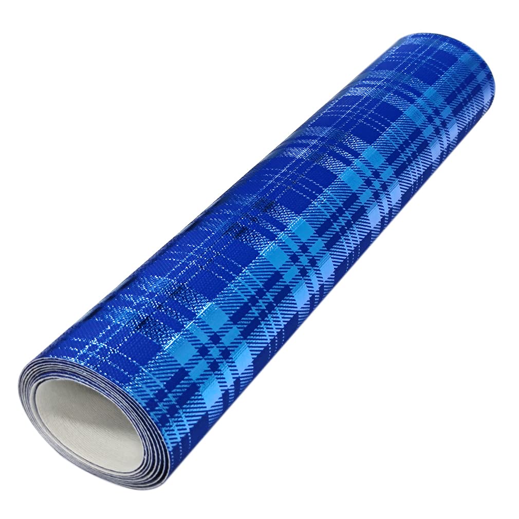 HYANG Matte Bronzing Embossing Grid Blue PU Faux Leather 1 Roll 12"X53"(30cmX135cm), Faux Leather Very Suitable for Crafts Making Leather Earrings, Bows, Handbag ,Sewing