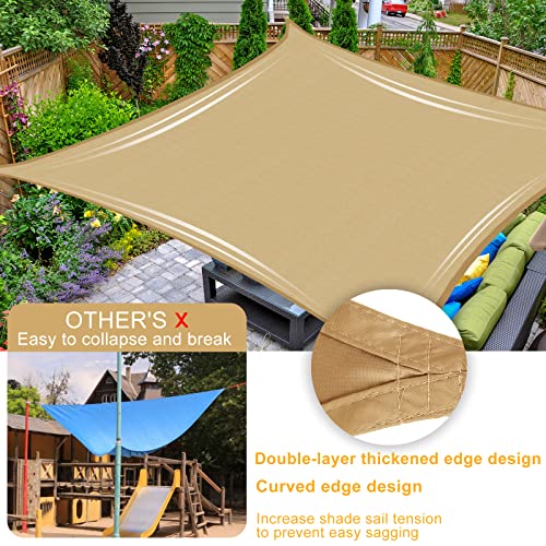 10' x 13' Rectangle Sun Shade Sail Outdoor, 98% UV Block Shade Canopy Tarps Waterproof 190GSM Polyester Sunshade for Patio Garden Backyard Deck Carpor, Sand