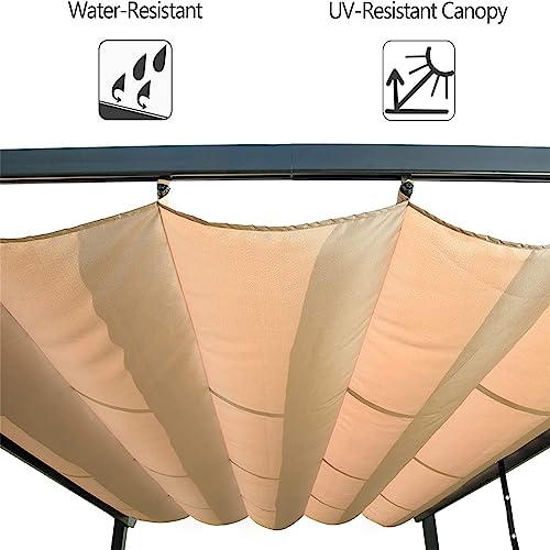 10'x10' Outdoor Retractable Pergola with Sun Shade Canopy, Heavy-Duty Aluminum Pergola Patio Modern Pergola with Retractable Canopy Sunshelter Pergola, Dark Grey+Khaki