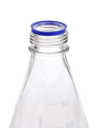 3 Pieces Pastein 1000ml Narrow Mouth Graduated Lab Erlenmeyer Glass Flask Bottle with GL45 Screw Cap (Blue)