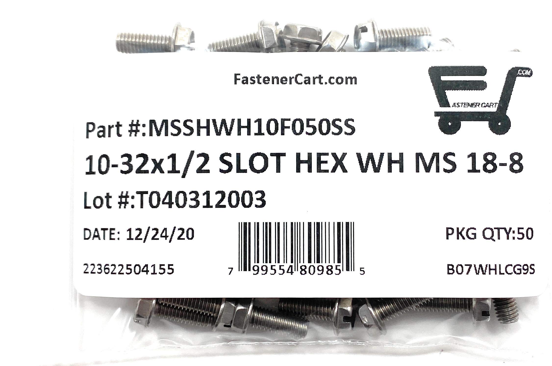 10-32X1/2 Slotted Hex Washer Head Machine Screws 18-8 Stainless Steel (50 Pcs)