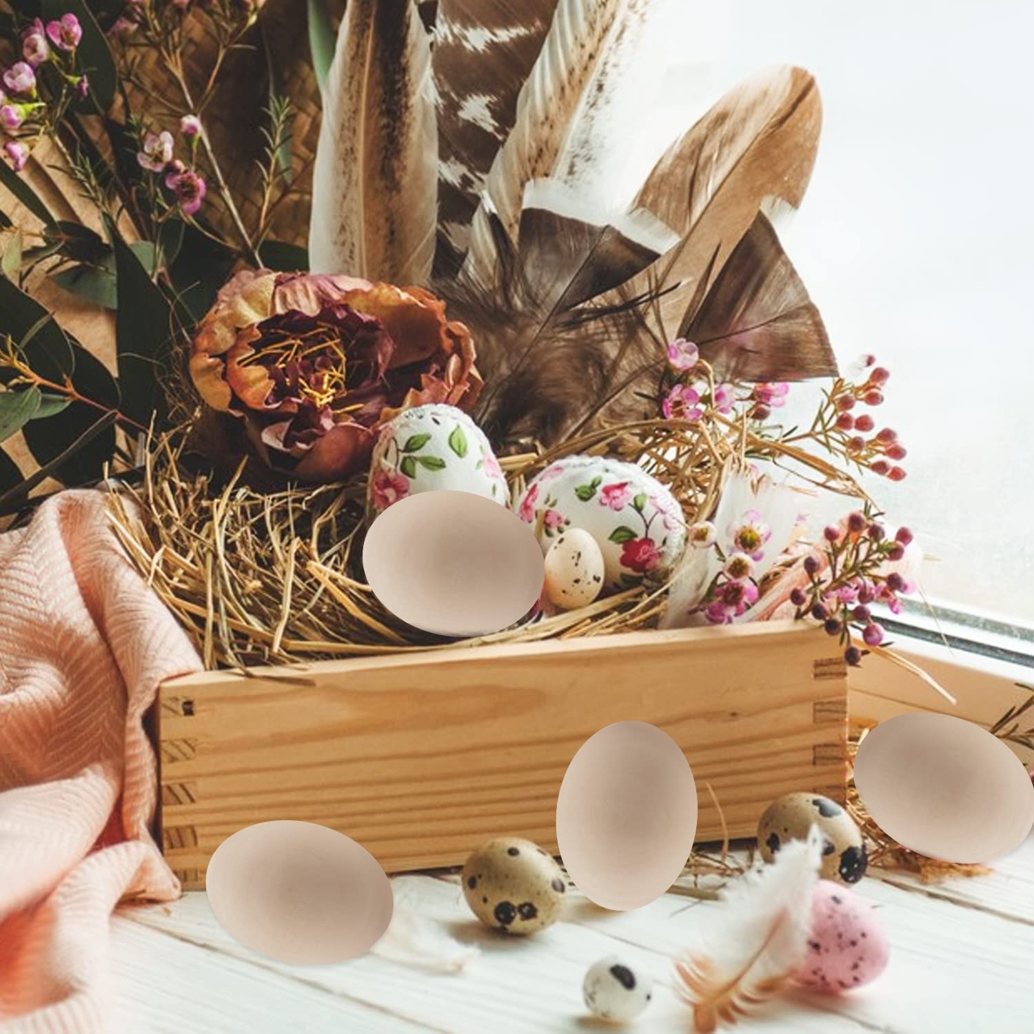 15PCS Easter Wooden Eggs Fake Easter Eggs Life-Size Red、White and Red Wooden Eggs for Hand Painting Dyeing Carving Crafting Easter Decorations Pretend Play Simulation Toys Fake Food Laying Chicken