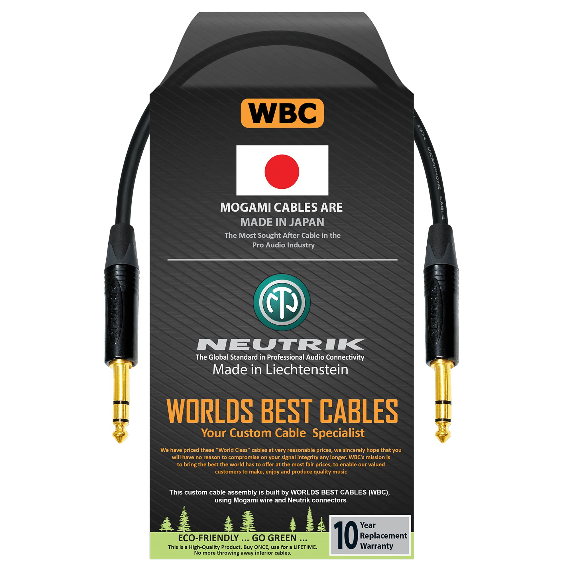 1.5 Foot â Quad Balanced Patch Cable CUSTOM MADE By WORLDS BEST CABLES â using Mogami 2534 wire and Neutrik NP3X-B ÂŒ Inch (6.35mm) TRS Stereo Phone Plugs