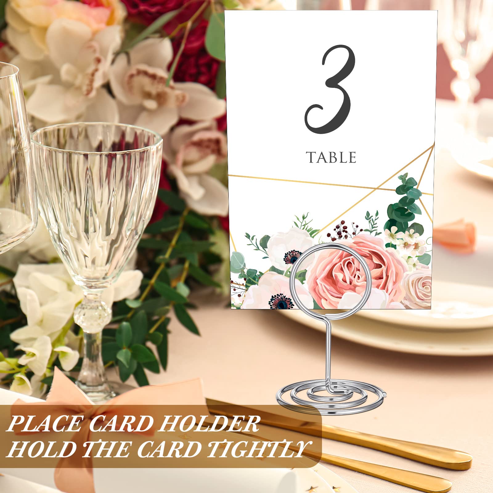 100 Pcs Mini Place Card Holders 2 Inch Table Number Holders Small Steel Wire Table Sign Holders Picture Stands for Table Menu Standing Clip Holder for Wedding Birthday Restaurant (Silver)