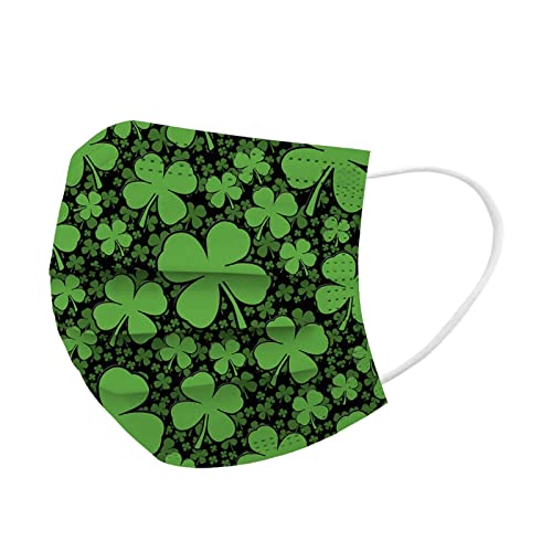 10 PC St Saint Patricks Day Disposable Face_Mask for Adults, Breathable Face_Mask with Shamrock Print,Green Disposable_mask with Nose Wire for Women Men Holiday Party