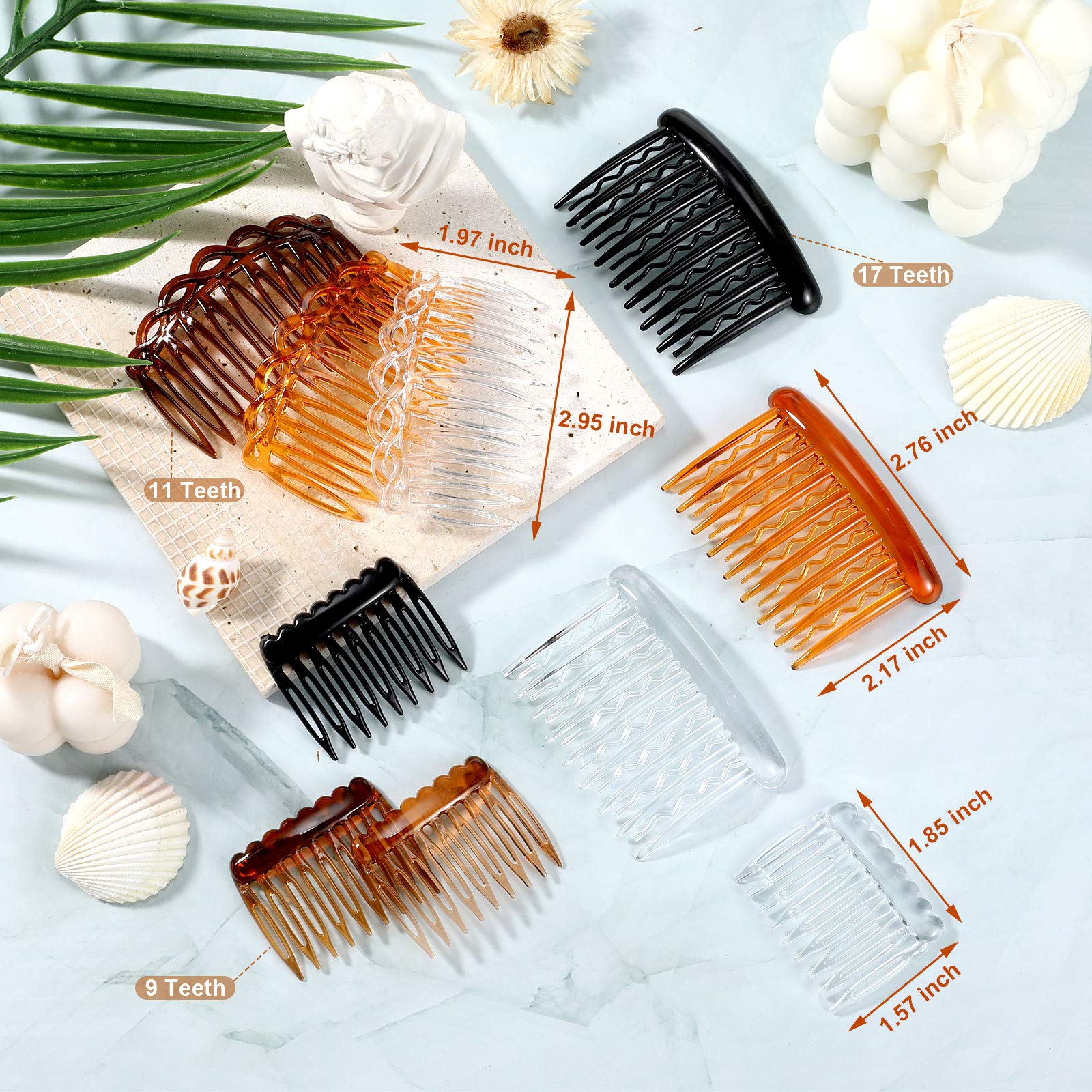 12 Pieces Plastic Side Hair Twist Comb French Twist Comb Hair Clips with Teeth for Fine Accessories Women, 4 Colors(Retro Color,Chic)