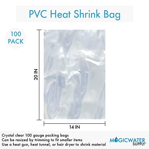 14x20 inch Odorless, Clear, 100 Guage, PVC Heat Shrink Wrap Bags for Gifts, Packagaing, Homemade DIY Projects, Bath Bombs, Soaps, and Other Merchandise (100 Pack) | MagicWater Supply