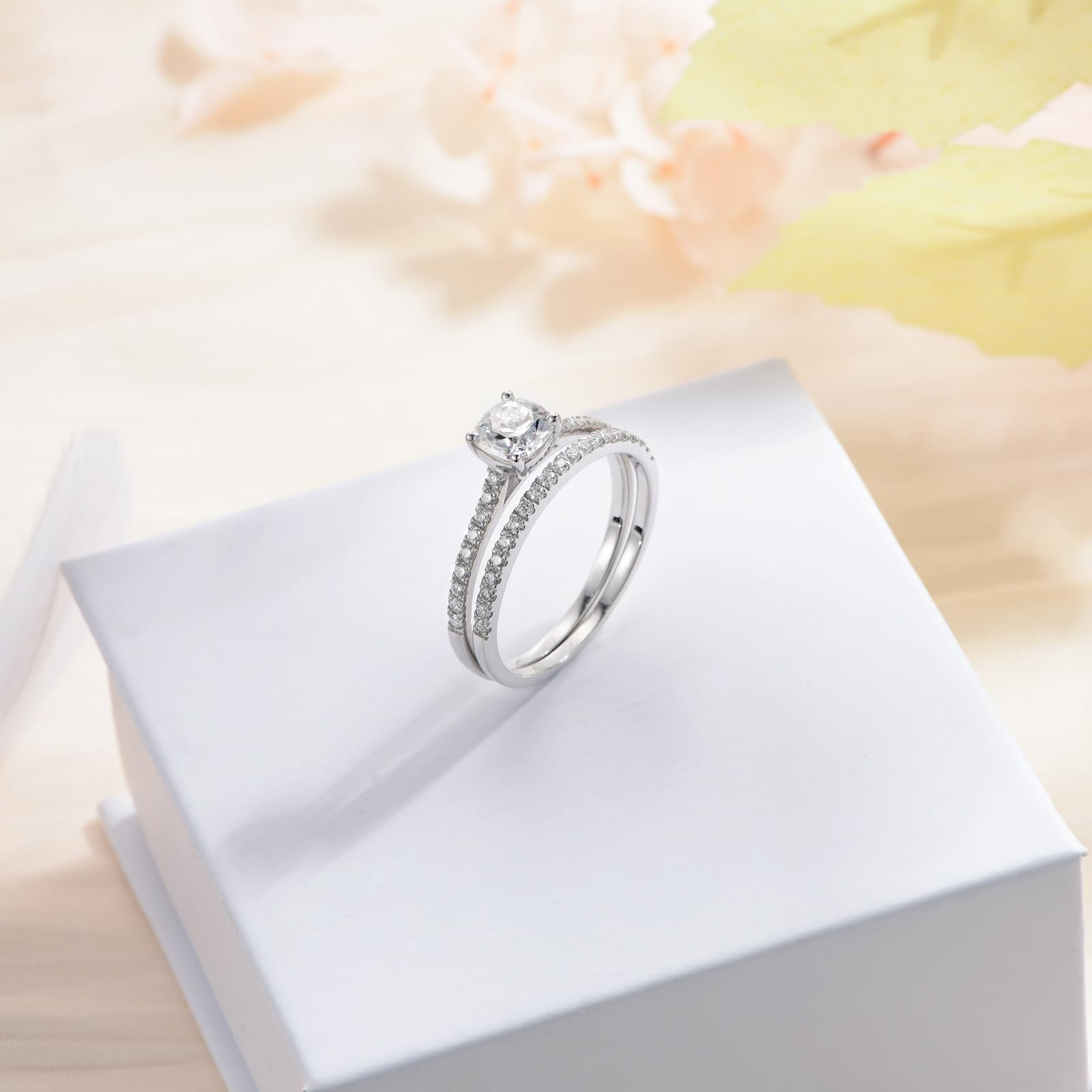 1.0 ct Cushion Cut Engagement Wedding Ring Set, Classic Halo Moissanite Bridal Set Engagement Rings For Women 925 Sterling Silver Promise Wedding Ring, Size 4.5