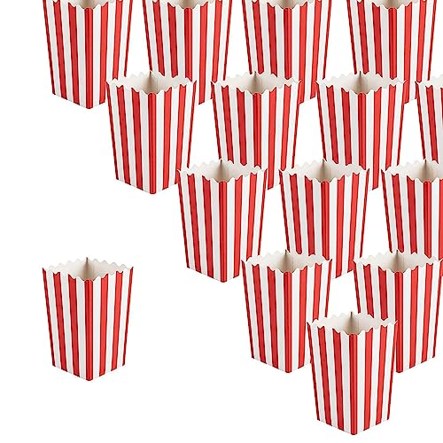 100 Pack Paper Popcorn Boxes for Movie Night and Birthday Party Supplies, Red & White, 5.5 in