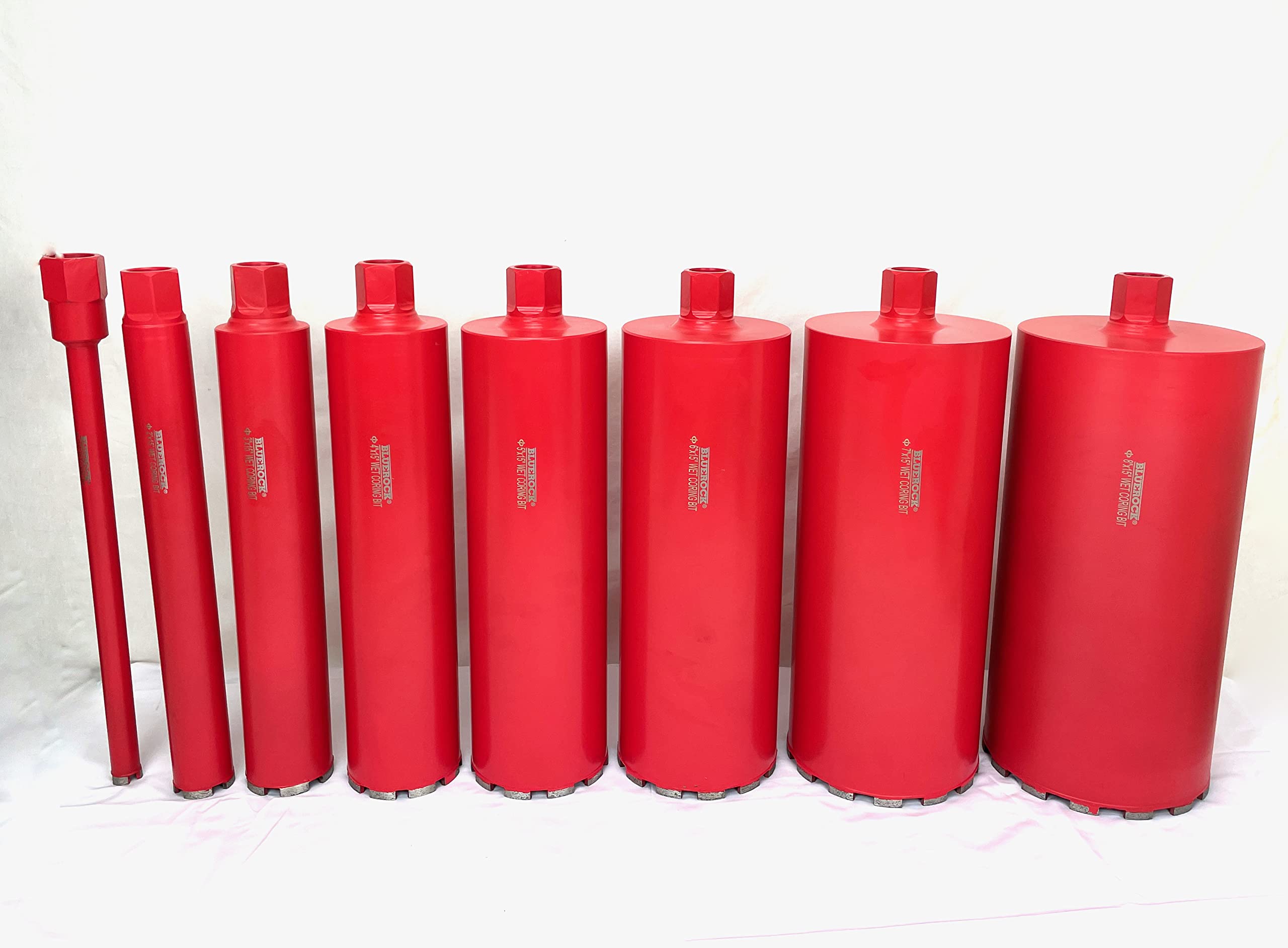 1" - 8" Inch Diamond Wet Core Drill Bit Set 1-1/4” Threaded by BLUEROCK Tools for Concrete Rebar Asphalt Brick Rock Masonry Hole Barrel Coring Bits