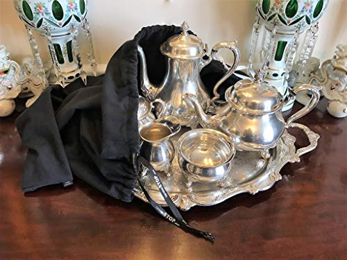 15.00 Savings, TarnishSTOP, USA Made, Bundle (3) Anti-Tarnish Prevention Cloth Storage Bags (Small, Medium and Large) + (1) Gigantic Silver Polishing Cloth For Silverplate & Sterling Silver, Blue