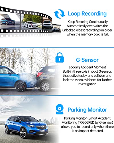 1080P Mirror Dash Cam 4.3in Touch Screen, Front and Dash Waterproof Backup Camera Rear View Camera, Parking Assistance, Loop Recording, G-Sensor, Monitor, Free 64GB Memory Card
