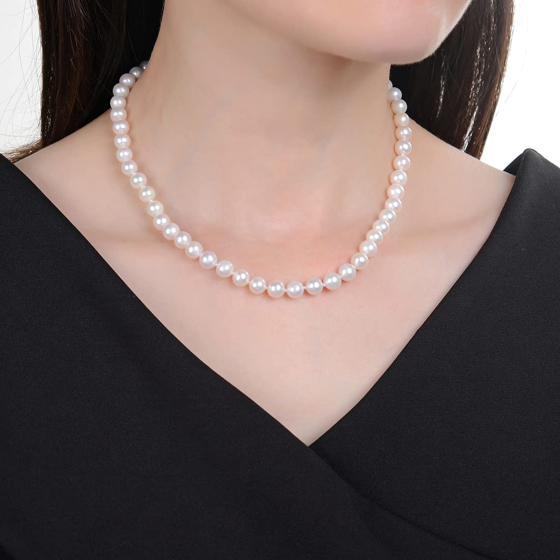 1 Strand Adabele Real Natural AAA+ Grade Round White Cultured Freshwater Pearl Organic Gemstone Necklace 16 Inch Long Single String Jewelry PN5-A67