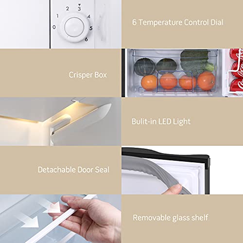 3.2 Cu.Ft. Small Refrigerator with Freezer, Mini Fridge for Bedroom, Mini Dorm Refrigerator with 6 Settings Mechanical Thermostat, One-Touch Defrosting System, Energy Saving, for Office, Home, Apartment, Silver
