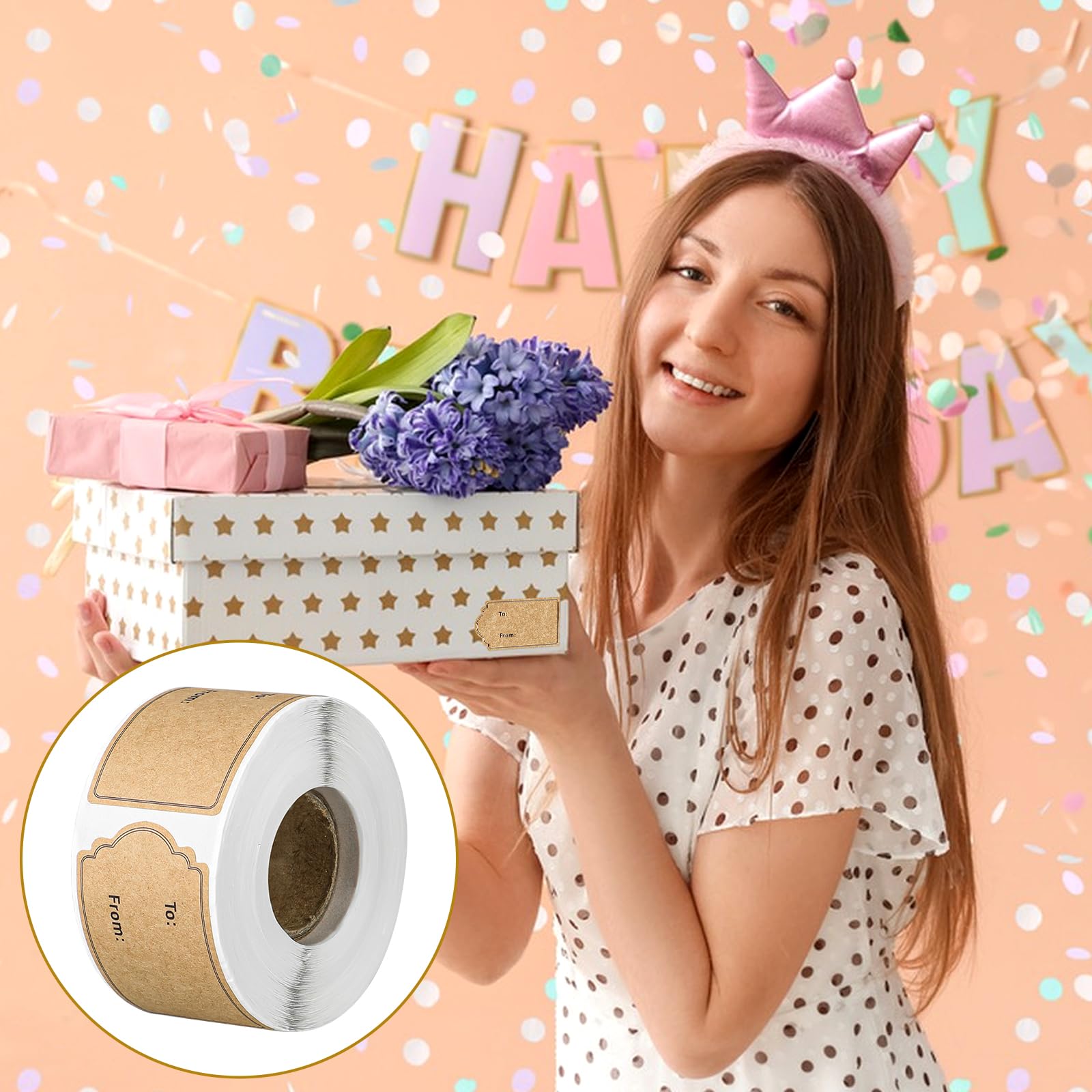 1"x2" to and from Gift Tag Stickers, 300pcs/Roll Natural Brown Kraft to from Present Labels Name Tag Label Stickers for Weddings Present Gift Wrapping Cards (Style 2)