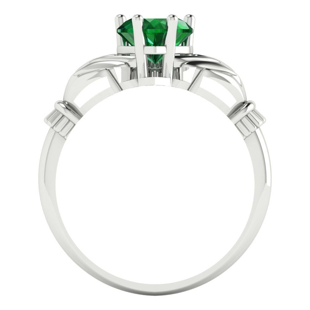 1.55 Carat Heart cut Custom Engraving Irish Celtic Accent faux Green Emerald Engagement Everlasting Ring 14k White Gold 7