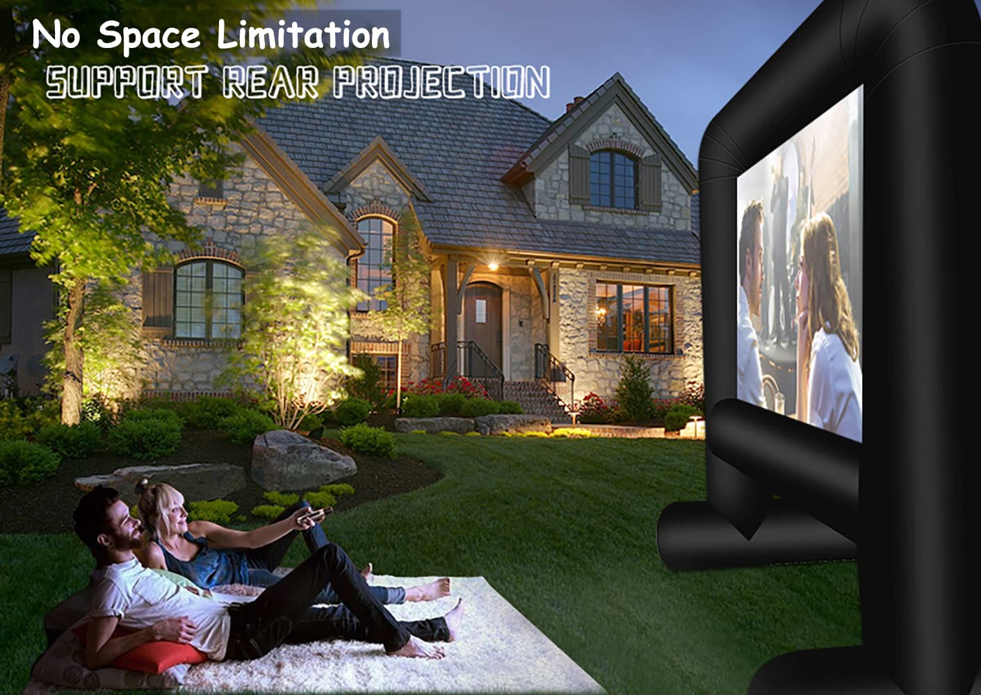 16 FT Outdoor Inflatable Projector Screen – One-Piece Design, Easy Setup Blow-Up Screen with Quiet Fan, Perfect for Backyard Movie Nights & Events (Stable Base)