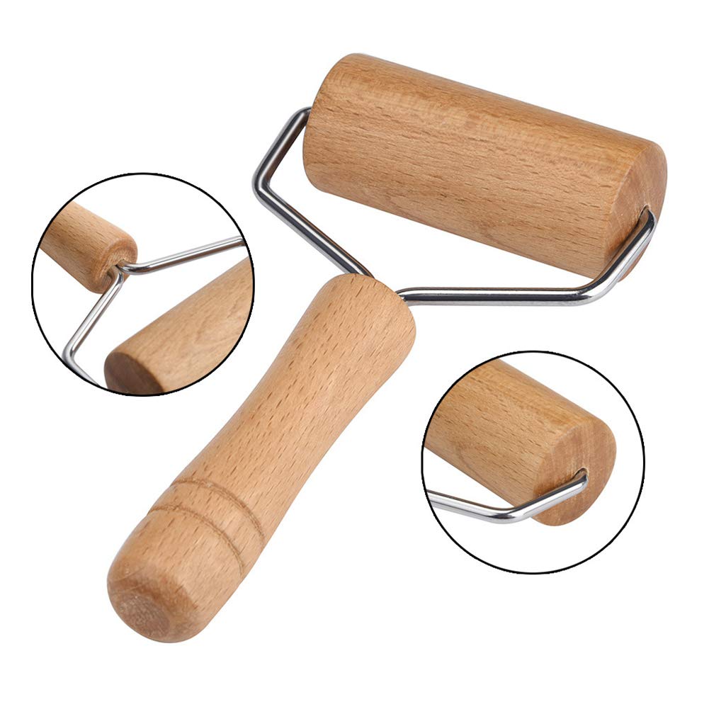 1 Piece 9.5cm Wide Wood Pastry Pizza Roller Wooden Brayer Wooden Rolling Pins Wood Dough Roller 5D Diamond-Paint Art Tool Wooden Roller for Baking or Ceramic Pottery Clay Working