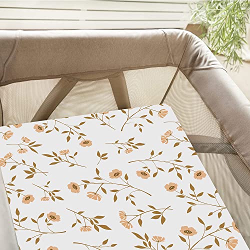 2 Pack Floral Jersey Knit Changing Pad Covers and Pack N Play Sheets, Soft and Comfortable, Retro Brown Flower