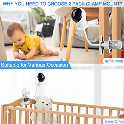 2 Pack Flexible Clip clamp Mount for Eufy Spaceview, Spaceview Pro and Spaceview S Baby Monitor Mount No Tools or Wall Damage Required Baby Monitors Holder Baby Camera Stand for Crib