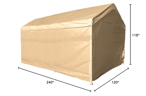 10'x20' Tan Canopy Carport Cover Set with Valanced Top All 4-Side Walls and Top (5 Pcs Tarps Set, No Frame)